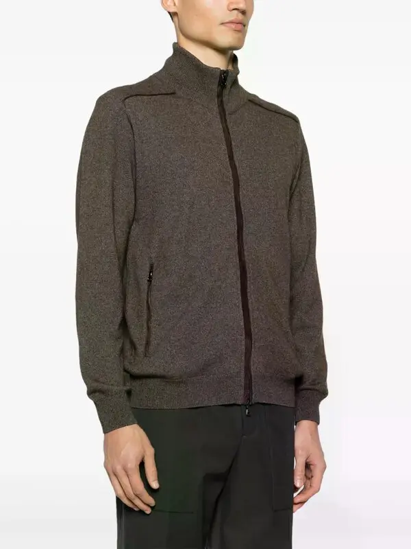 Paul & Shark Suede-trim Ribbed-knit Cardigan