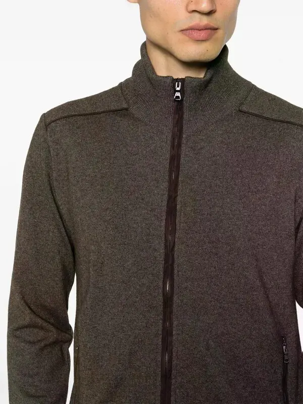 Paul & Shark Suede-trim Ribbed-knit Cardigan
