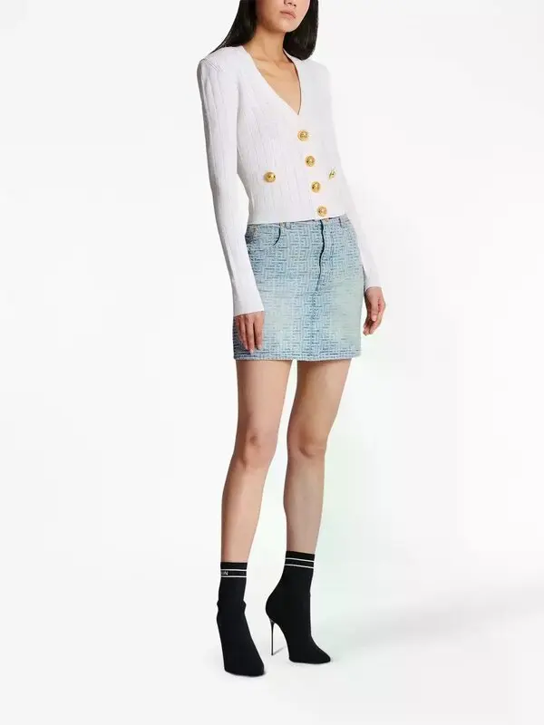 Balmain Pointelle-knit V-neck Cardigan