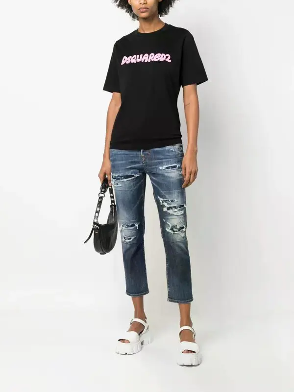 Dsquared2 Distressed Logo-patch Cropped Jeans