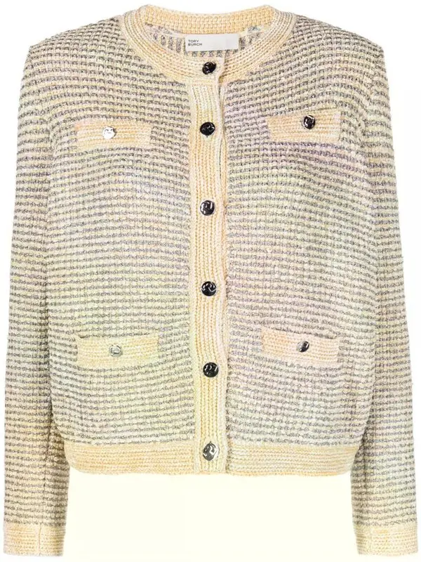 Tory Burch Metallic-thread Striped Cardigan