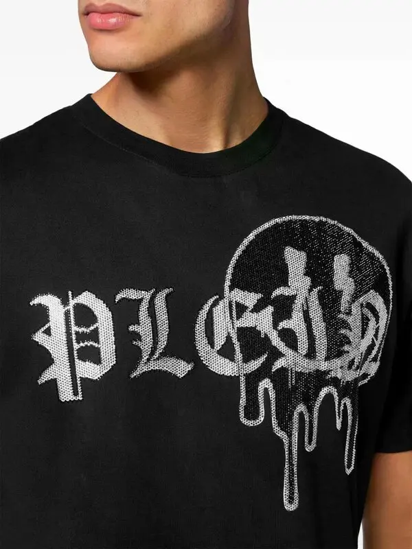 Philipp Plein Rhinestone-logo Cotton T-shirt - Black