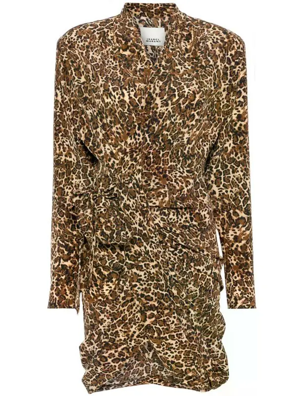 Isabel Marant Étoile Cleora Leopard Print Silk Blend Mini Dress - Brown