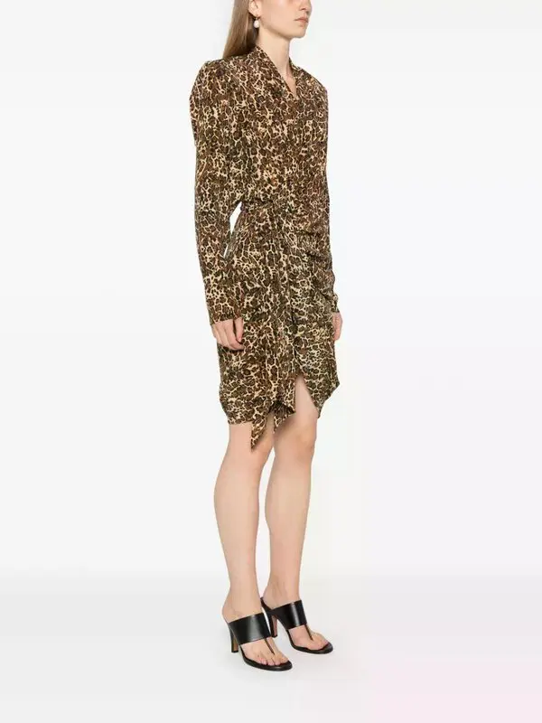 Isabel Marant Étoile Cleora Leopard Print Silk Blend Mini Dress - Brown