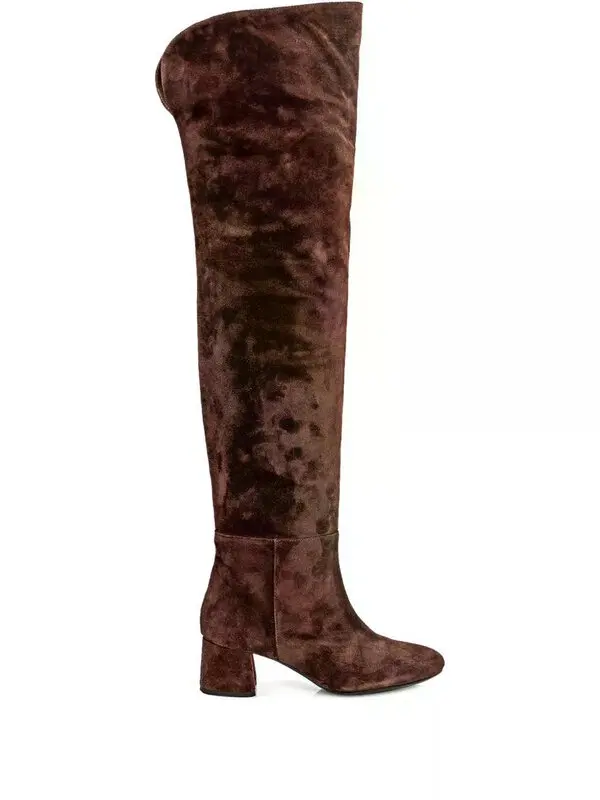 ANNA F. Knee-high Suede Block Heel Boots