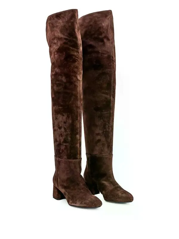 ANNA F. Knee-high Suede Block Heel Boots