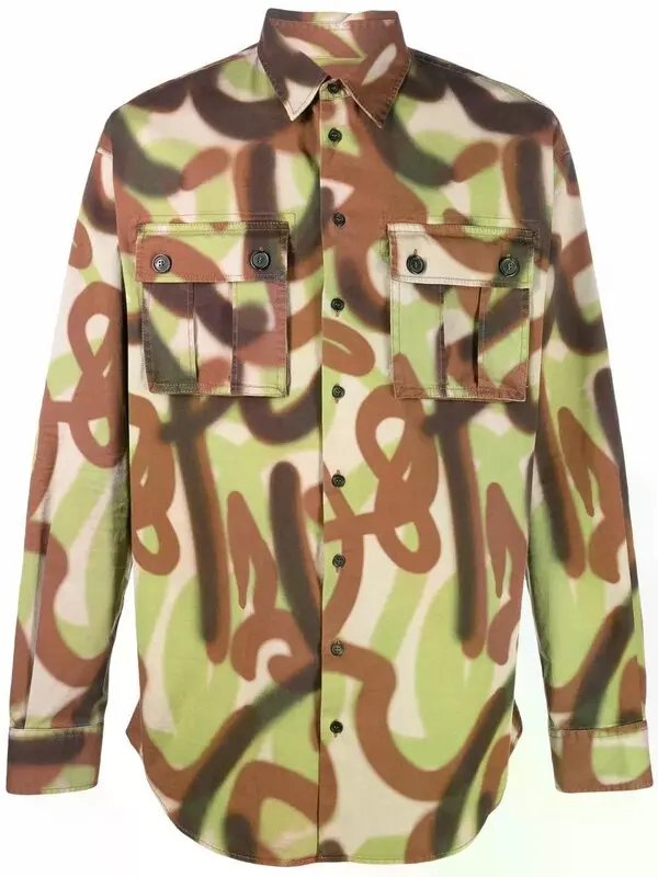 Dsquared2 Abstract-print Flap-pocket Shirt - Green
