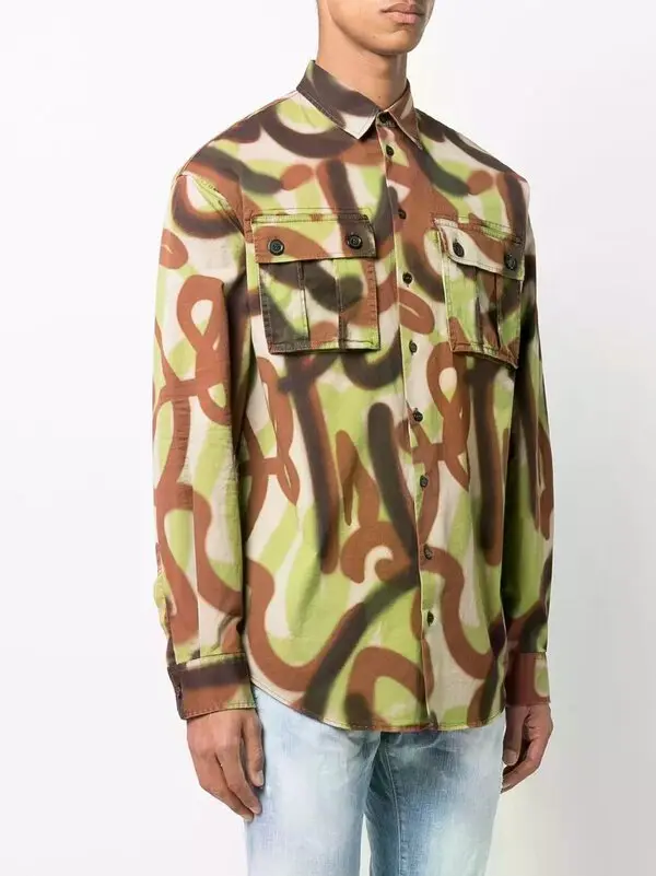 Dsquared2 Abstract-print Flap-pocket Shirt