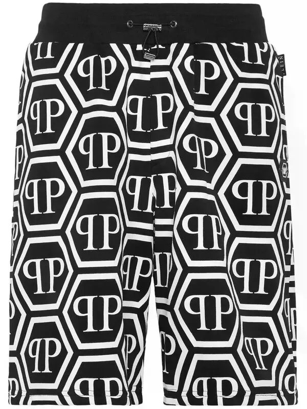 Philipp Plein Monogram Drawstring Track Shorts - Black