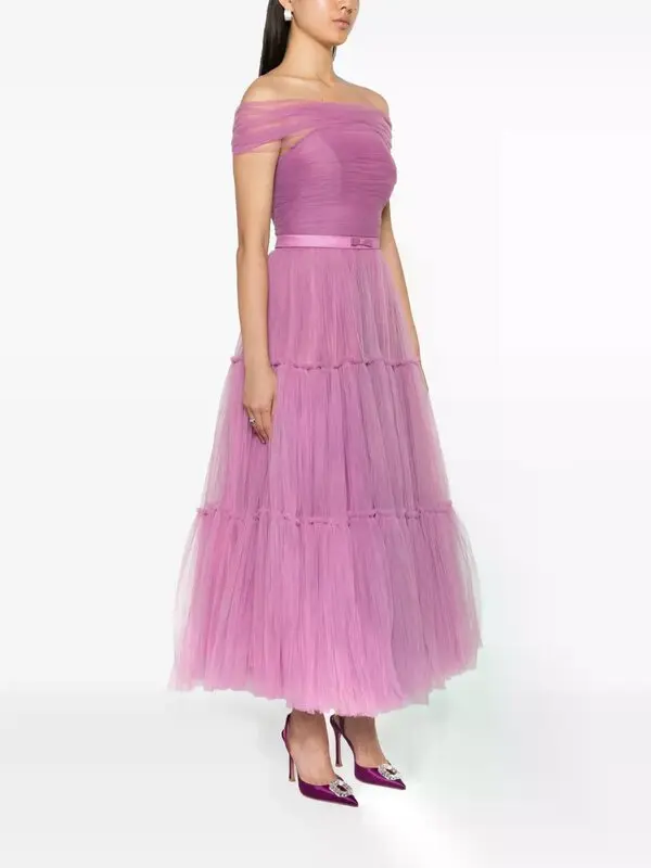 ANA RADU Off-shoulder Fluted Maxi Dress - Purple