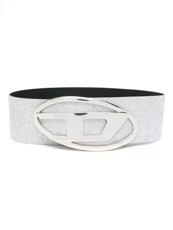 DIESEL® B-1dr Glitter-embellished Wide Belt - Silver
