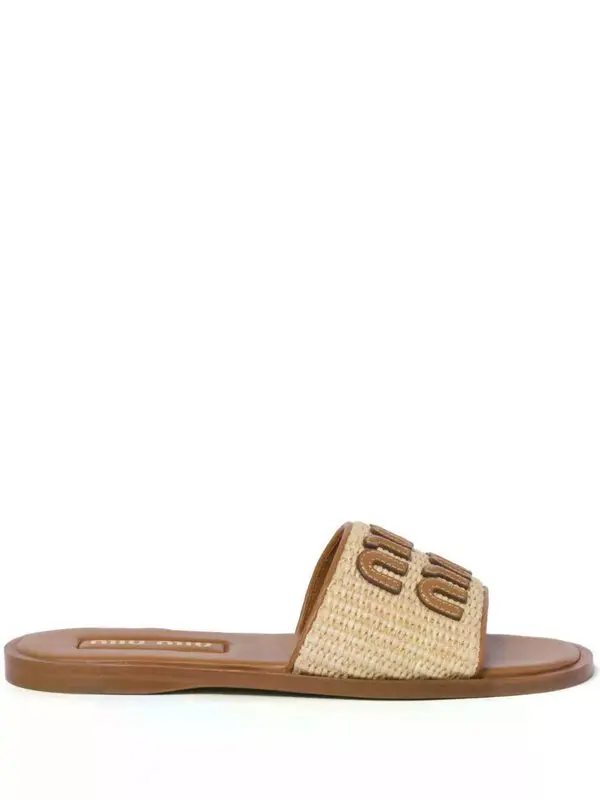 Miu Miu Logo-patch Raffia Slides