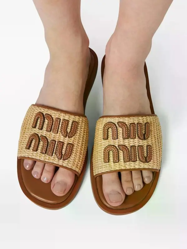 Miu Miu Logo-patch Raffia Slides