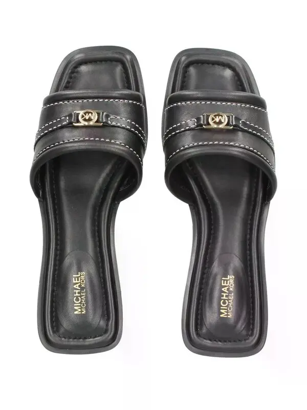 Michael Kors Leather Sandals With Gold-tone Logo Plaque