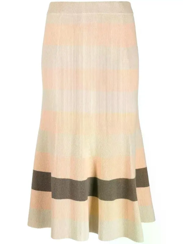 JOSEPH Ribbed Knit Flared Midi Skirt With Stripe Detailing