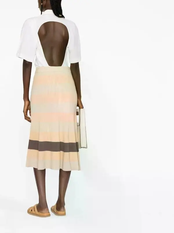 JOSEPH Ribbed Knit Flared Midi Skirt With Stripe Detailing