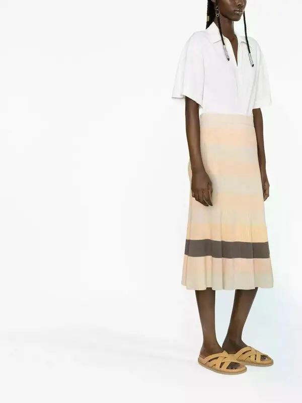 JOSEPH Ribbed Knit Flared Midi Skirt With Stripe Detailing