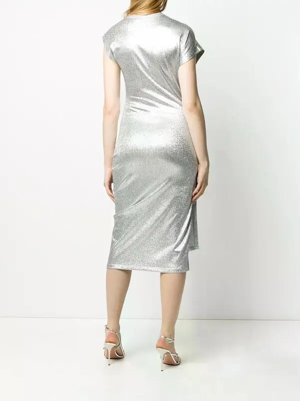 Rabanne Metallic Ruched Side Dress - Silver