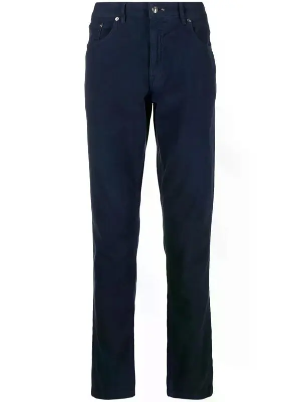 HACKETT Moleskin Straight-leg Cotton Trousers With Logo Patch - Blue