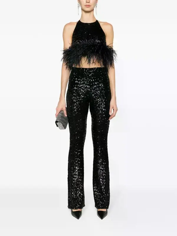 Oseree Sequin-embellished Wide-leg Trousers - Black