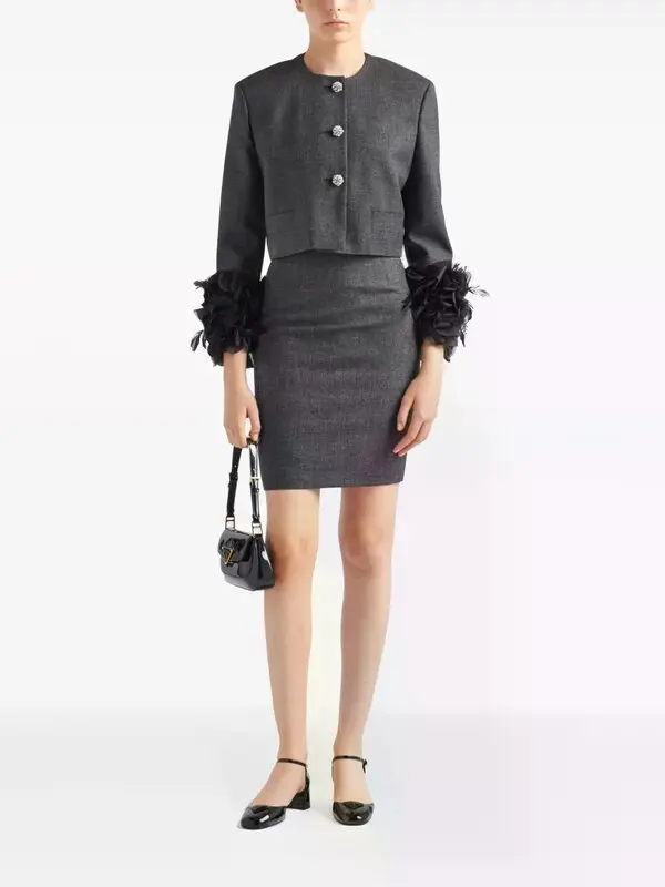 Prada Feather-trim Single-breasted Wool Jacket