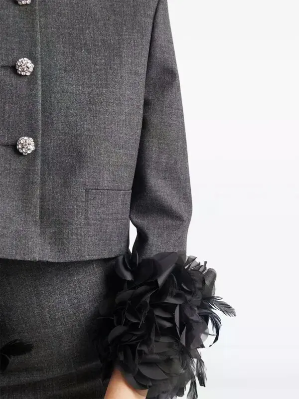 Prada Feather-trim Single-breasted Wool Jacket