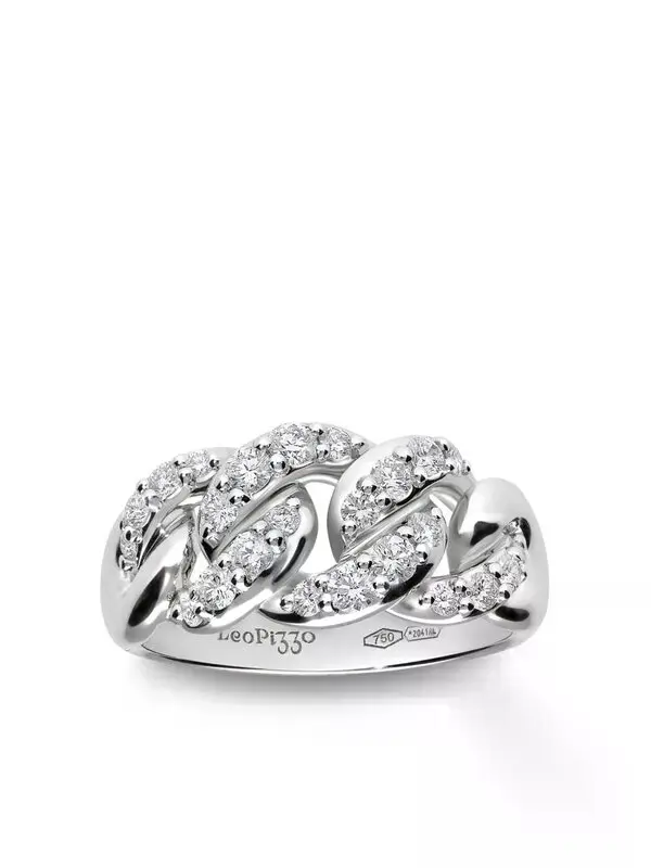 LEO PIZZO 18kt White Gold Diamond Gourmette Ring