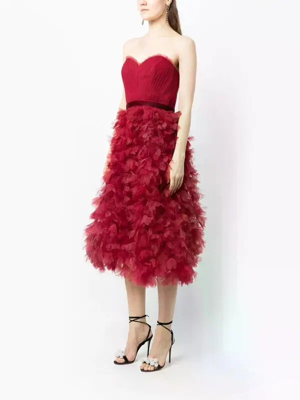 Marchesa Strapless Ruffled Midi Dress