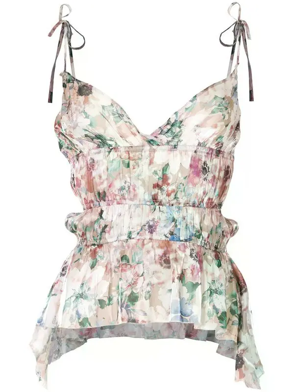 HACULLA. Floral Ruffle Silk Camisole