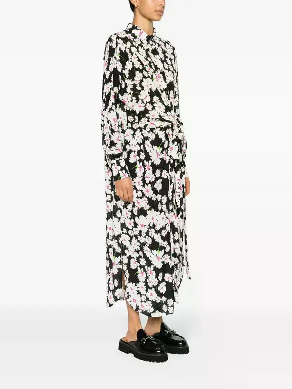MSGM Floral-print Tie-fastening Cady Midi Dress
