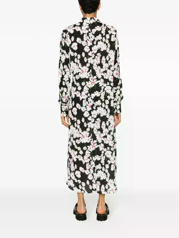 MSGM Floral-print Tie-fastening Cady Midi Dress