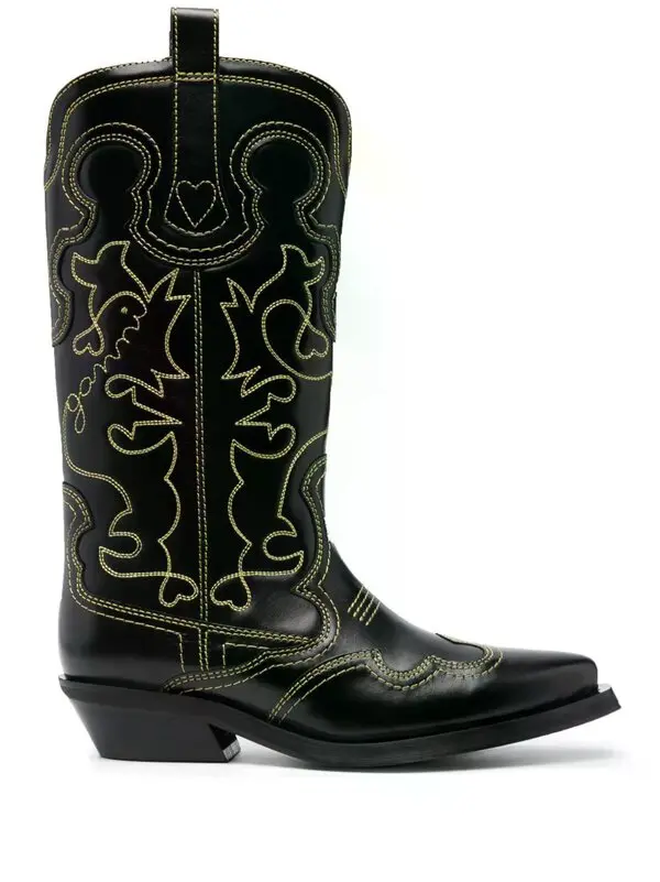 GANNI 45mm Western Leather Boots - Black