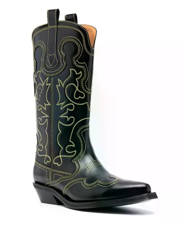 GANNI 45mm Western Leather Boots - Black