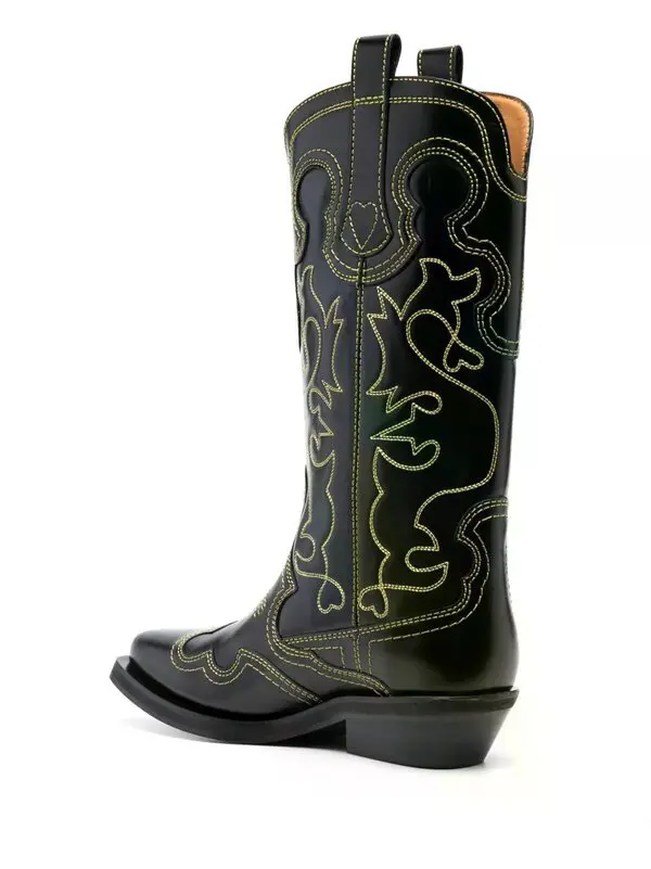 GANNI 45mm Western Leather Boots - Black
