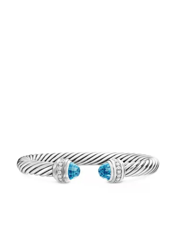David Yurman Sterling Classic Cable Diamond And Topaz Bracelet - Silver