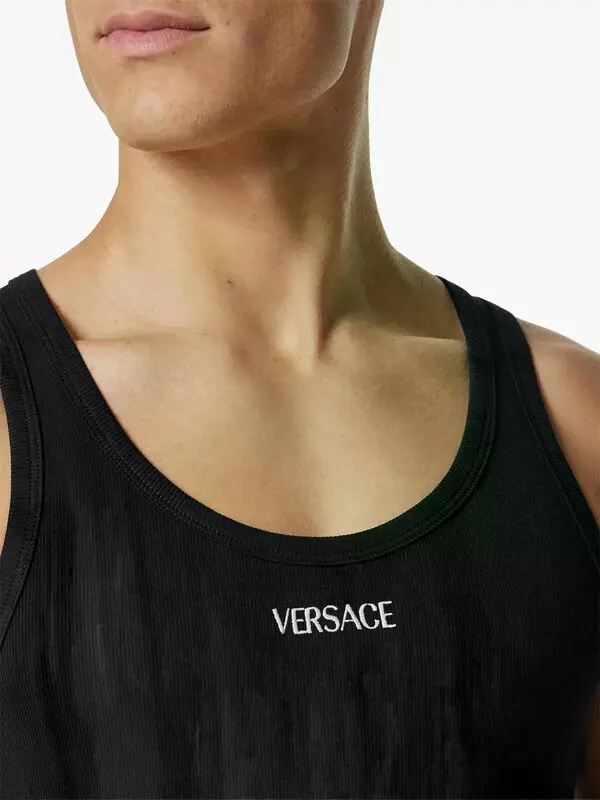 Versace Logo-embroidered Ribbed Tank Top