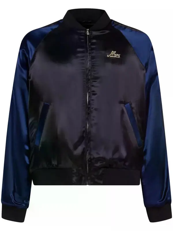Marni Logo-embroidered Satin Bomber Jacket - Blue