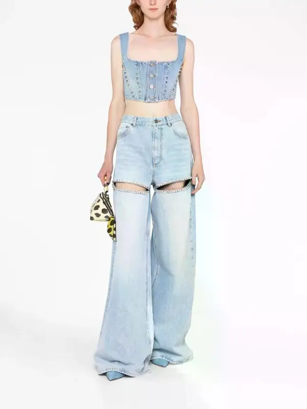 AREA Wide-leg Crystal Jeans