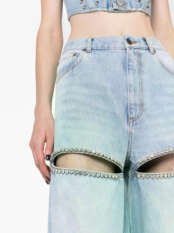 AREA Wide-leg Crystal Jeans