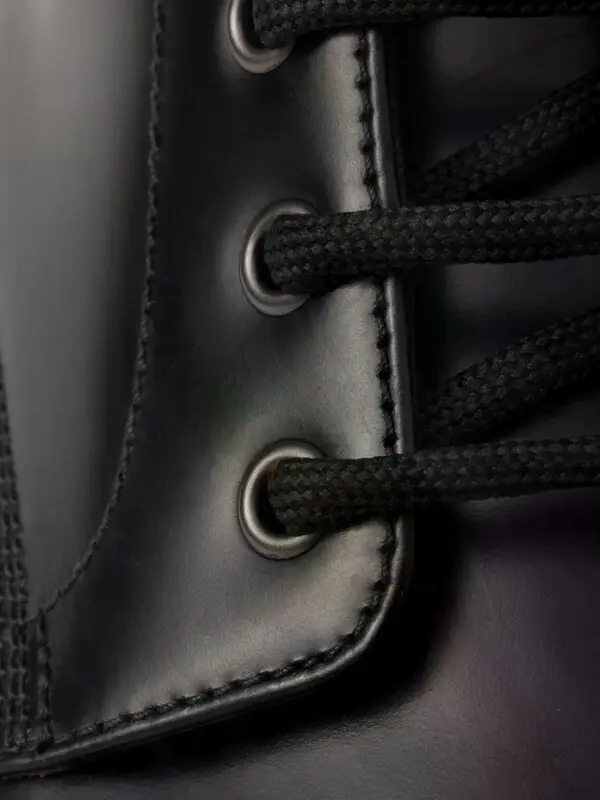 Prada Logo Plaque Leather Combat Boots