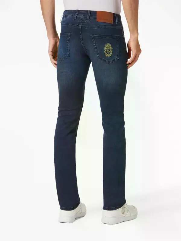 BILLIONAIRE Embroidered-logo Straight-cut Jeans - Blue