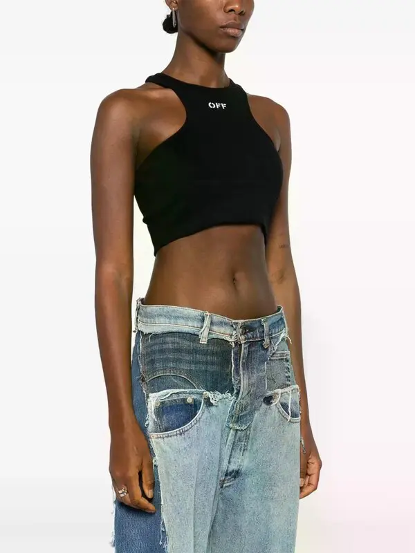 Off-White Off-stamp Ribbed Crop Top - Black