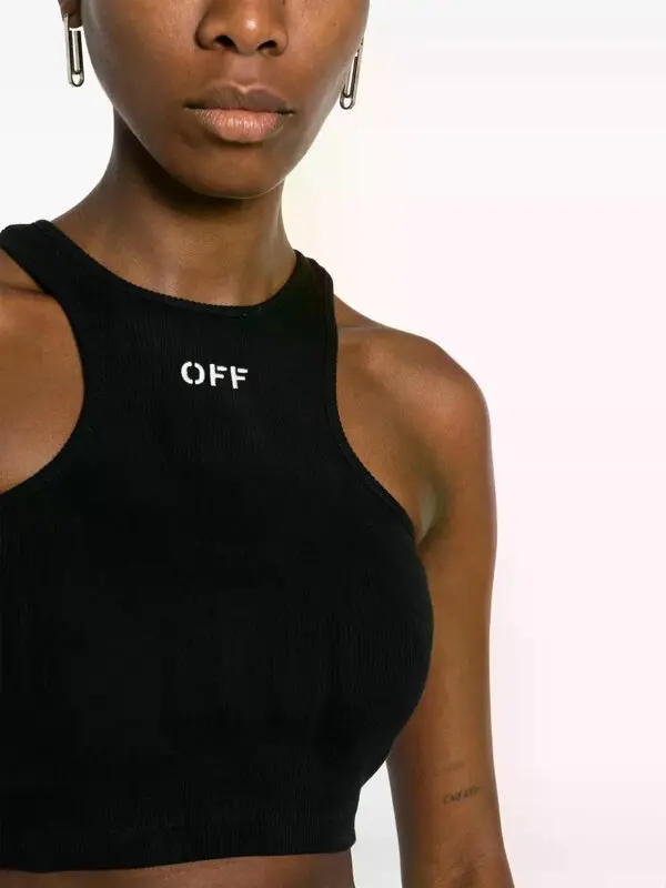Off-White Off-stamp Ribbed Crop Top - Black
