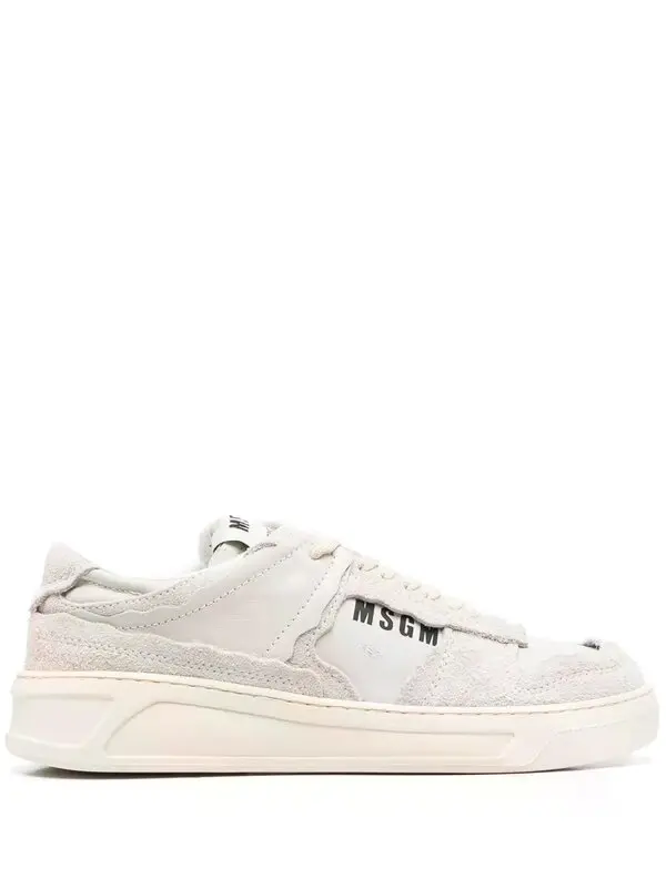 MSGM Logo-print Calf Leather Sneakers - Neutrals