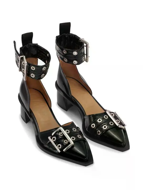 GANNI Buckled Faux Leather Pumps - Black