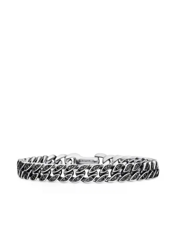 David Yurman Sterling Curb Chain Bracelet With Diamonds And Onyx - Silver