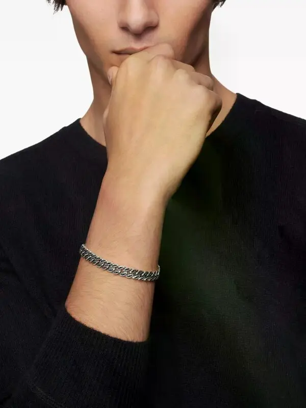 David Yurman Sterling Curb Chain Bracelet With Diamonds And Onyx