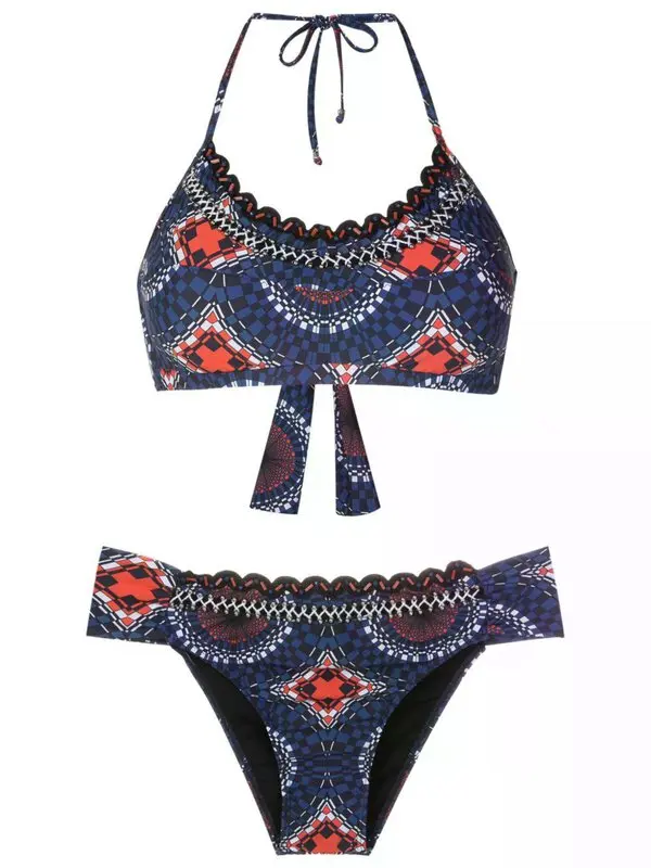 AMIR SLAMA Graphic-print Bead-detailing Bikini - Blue