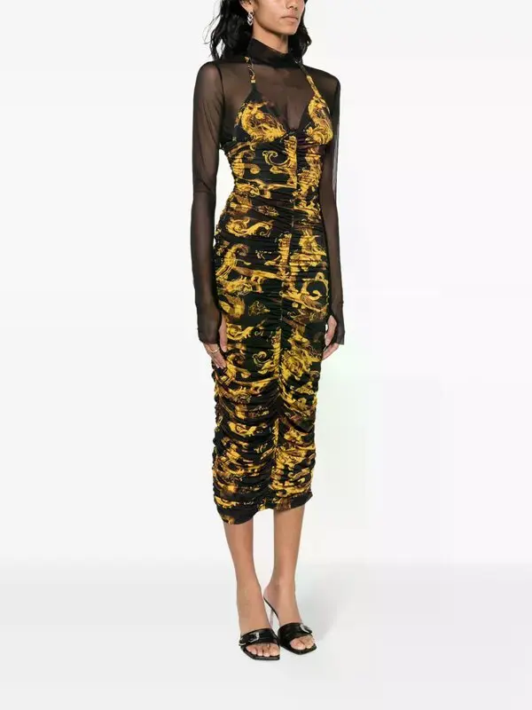 Versace Barocco-print Ruched Midi Dress