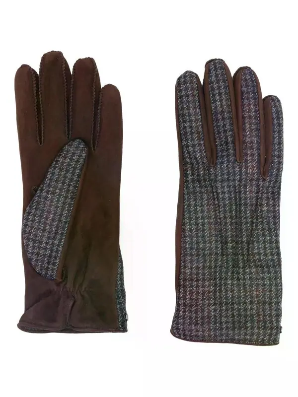 Canali Houndstooth Suede Gloves - Brown